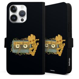 DeinDesign iPhone 14 Pro Max Handy Klapph&uuml;lle Handyh&uuml;lle aus Kunst Leder schwarz Flip Case Guardians Of The Galaxy Groot Marvel Sideflip mit Lasche