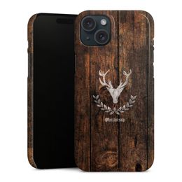 DeinDesign iPhone 15 Plus Handy Premium Case Smartphone Handyh&uuml;lle Schutzh&uuml;lle gl&auml;nzend Wooden Look Deer Wood Premium Case