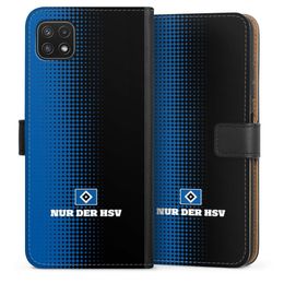 DeinDesign Galaxy A22 5G Handy Klapph&uuml;lle Handyh&uuml;lle aus Kunst Leder schwarz Flip Case Logo Official Licensed Product Hsv Sideflip mit langer Lasche