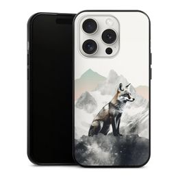 DeinDesign iPhone 15 Pro Handy Slim Case extra d&uuml;nn Silikon Handyh&uuml;lle schwarz H&uuml;lle Nature Mountain Fox Silikon Slim Case