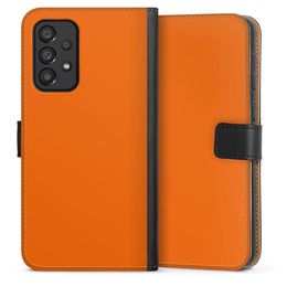 DeinDesign Galaxy A33 5G Handy Klapph&uuml;lle Handyh&uuml;lle aus Kunst Leder schwarz Flip Case Colour Unicoloured Orange Sideflip mit langer Lasche