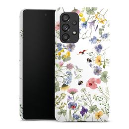 DeinDesign Galaxy A53 5G Handy Premium Case Smartphone Handyh&uuml;lle Schutzh&uuml;lle gl&auml;nzend Muster Flowers Bee Premium Case