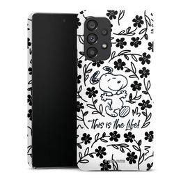 DeinDesign Galaxy A53 5G Handy Premium Case Smartphone Handyh&uuml;lle Schutzh&uuml;lle gl&auml;nzend Flowers Peanuts Snoopy Premium Case
