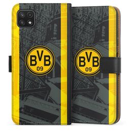 DeinDesign Galaxy A22 5G Handy Klapph&uuml;lle Handyh&uuml;lle aus Kunst Leder schwarz Flip Case Bvb Stadium Borussia Dortmund Sideflip mit langer Lasche
