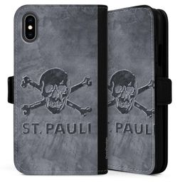 DeinDesign iPhone X Handy Klapph&uuml;lle Handyh&uuml;lle aus Kunst Leder schwarz Flip Case Logo Fc St. Pauli Concrete Sideflip mit langer Lasche
