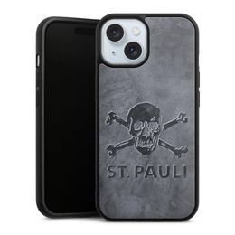 DeinDesign iPhone 15 Handy Gallery Case Handyh&uuml;lle 9H Geh&auml;rtetes Glas R&uuml;ckseite H&uuml;lle Logo Fc St. Pauli Concrete Gallery Case