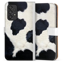 DeinDesign Galaxy A33 5G Handy Klapph&uuml;lle Handyh&uuml;lle aus Kunst Leder wei&szlig; Flip Case Animal Print Animal Look Cow Skin Sideflip mit Lasche