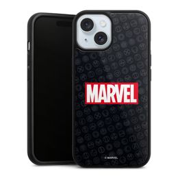 DeinDesign iPhone 15 Handy Gallery Case Handyh&uuml;lle 9H Geh&auml;rtetes Glas R&uuml;ckseite H&uuml;lle Logo Marvel Comic Gallery Case