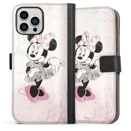 DeinDesign iPhone 13 Pro Max Handy Klapph&uuml;lle Handyh&uuml;lle aus Kunst Leder schwarz Flip Case Vintage Minnie Mouse Disney Sideflip mit langer Lasche