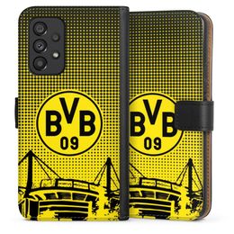 DeinDesign Galaxy A53 5G Handy Klapph&uuml;lle Handyh&uuml;lle aus Kunst Leder schwarz Flip Case Bvb Stadium Borussia Dortmund Sideflip mit langer Lasche