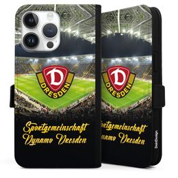 DeinDesign iPhone 14 Pro Max Handy Klapph&uuml;lle Handyh&uuml;lle aus Kunst Leder schwarz Flip Case Sg Dynamo Dresden Sgd Official Licensed Product Sideflip mit Lasche