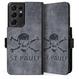 DeinDesign Galaxy S21 Ultra 5G Handy Klapph&uuml;lle Handyh&uuml;lle aus Kunst Leder schwarz Flip Case Logo Fc St. Pauli Concrete Sideflip mit Lasche