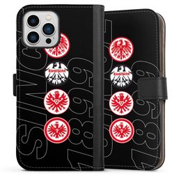 DeinDesign iPhone 13 Pro Max Handy Klapph&uuml;lle Handyh&uuml;lle aus Kunst Leder schwarz Flip Case Eagle Logo Eintracht Frankfurt Sideflip mit langer Lasche