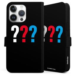 DeinDesign iPhone 14 Pro Max Handy Klapph&uuml;lle Handyh&uuml;lle aus Kunst Leder schwarz Flip Case Official Licensed Product Die Drei ??? Logo Sideflip mit Lasche