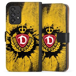 DeinDesign Galaxy A53 5G Handy Klapph&uuml;lle Handyh&uuml;lle aus Kunst Leder schwarz Flip Case Official Licensed Product Soccer Sg Dynamo Dresden Sideflip mit langer 