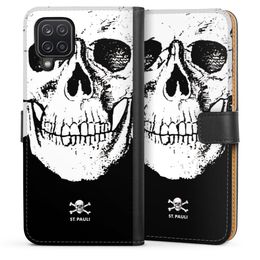 DeinDesign Galaxy A12 Handy Klapph&uuml;lle Handyh&uuml;lle aus Kunst Leder schwarz Flip Case Totenkopf Official Licensed Product Fc St. Pauli Sideflip mit langer Lasche