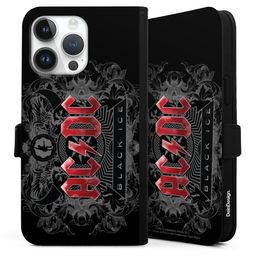 DeinDesign iPhone 14 Pro Max Handy Klapph&uuml;lle Handyh&uuml;lle aus Kunst Leder schwarz Flip Case Merchandise Black Ice Acdc Sideflip mit Lasche