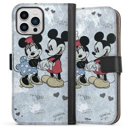 DeinDesign iPhone 13 Pro Max Handy Klapph&uuml;lle Handyh&uuml;lle aus Kunst Leder schwarz Flip Case Vintage Disney Sideflip mit langer Lasche