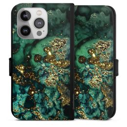 DeinDesign iPhone 14 Pro Handy Klapph&uuml;lle Handyh&uuml;lle aus Kunst Leder schwarz Flip Case Muster Glitzer Marble Sideflip mit langer Lasche