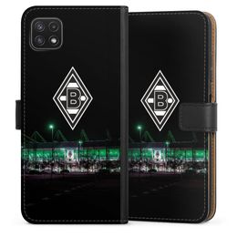 DeinDesign Galaxy A22 5G Handy Klapph&uuml;lle Handyh&uuml;lle aus Kunst Leder schwarz Flip Case Borussia M&ouml;nchengladbach Stadium Official Licensed Product Sideflip mit 