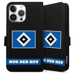 DeinDesign iPhone 14 Pro Max Handy Klapph&uuml;lle Handyh&uuml;lle aus Kunst Leder schwarz Flip Case Hamburger Sv Statement Hsv Sideflip mit Lasche