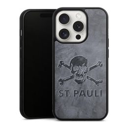 DeinDesign iPhone 15 Pro Handy Gallery Case Handyh&uuml;lle 9H Geh&auml;rtetes Glas R&uuml;ckseite H&uuml;lle Logo Fc St. Pauli Concrete Gallery Case
