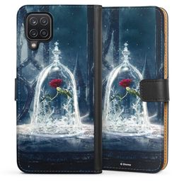DeinDesign Galaxy A12 Handy Klapph&uuml;lle Handyh&uuml;lle aus Kunst Leder schwarz Flip Case Rose The Beauty And The Beast Disney Princess Sideflip mit langer Lasche