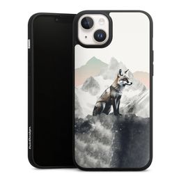 DeinDesign iPhone 14 Handy Premium Silikon H&uuml;lle Handyh&uuml;lle schwarz Case Fox Nature Mountain Silikon Premium Case