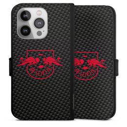 DeinDesign iPhone 14 Pro Handy Klapph&uuml;lle Handyh&uuml;lle aus Kunst Leder schwarz Flip Case Rb Leipzig Official Licensed Product Carbon Sideflip mit langer Lasche