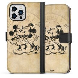 DeinDesign iPhone 13 Pro Max Handy Klapph&uuml;lle Handyh&uuml;lle aus Kunst Leder schwarz Flip Case Minnie Mouse Vintage Mickey Mouse Sideflip mit langer Lasche