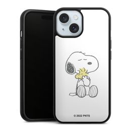 DeinDesign iPhone 15 Handy Gallery Case Handyh&uuml;lle 9H Geh&auml;rtetes Glas R&uuml;ckseite H&uuml;lle Snoopy Love Peanuts Gallery Case