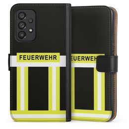 DeinDesign Galaxy A53 5G Handy Klapph&uuml;lle Handyh&uuml;lle aus Kunst Leder schwarz Flip Case Fire Fighter Fire Fighters Job Sideflip mit langer Lasche