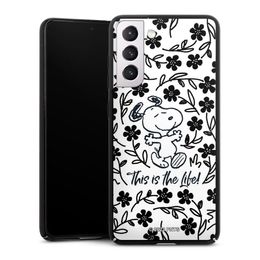 DeinDesign Galaxy S21 FE 5G Handy Hard Case Schutzh&uuml;lle schwarz Smartphone Backcover Peanuts Flowers Snoopy Hard Case