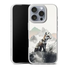 DeinDesign iPhone 16 Pro Handy Silikon H&uuml;lle Case wei&szlig; Handyh&uuml;lle Nature Mountain Fox Silikon Case