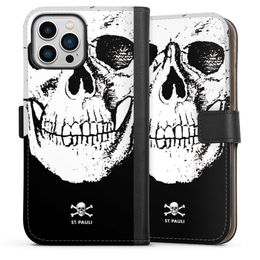 DeinDesign iPhone 13 Pro Max Handy Klapph&uuml;lle Handyh&uuml;lle aus Kunst Leder schwarz Flip Case Totenkopf Fc St. Pauli Official Licensed Product Sideflip mit langer 