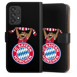 DeinDesign Galaxy A53 5G Handy Klapph&uuml;lle Handyh&uuml;lle aus Kunst Leder schwarz Flip Case Fc Bayern M&uuml;nchen Official Licensed Product Bernie Sideflip mit langer 