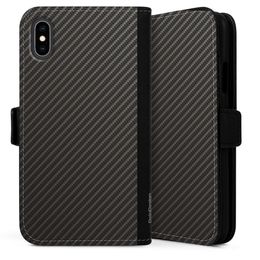 DeinDesign iPhone X Handy Klapph&uuml;lle Handyh&uuml;lle aus Kunst Leder schwarz Flip Case Carbon Metallic Look Muster Sideflip mit langer Lasche