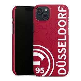 DeinDesign iPhone 15 Plus Handy Premium Case Smartphone Handyh&uuml;lle Schutzh&uuml;lle gl&auml;nzend Lettering F95 Fortuna D&uuml;sseldorf Premium Case