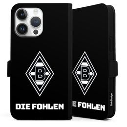 DeinDesign iPhone 14 Pro Max Handy Klapph&uuml;lle Handyh&uuml;lle aus Kunst Leder schwarz Flip Case Die Fohlen Gladbach Borussia M&ouml;nchengladbach Sideflip mit Lasche