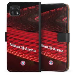 DeinDesign Galaxy A22 5G Handy Klapph&uuml;lle Handyh&uuml;lle aus Kunst Leder schwarz Flip Case Fcb Stadium Fc Bayern M&uuml;nchen Sideflip mit langer Lasche