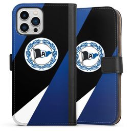DeinDesign iPhone 13 Pro Max Handy Klapph&uuml;lle Handyh&uuml;lle aus Kunst Leder schwarz Flip Case Official Licensed Product Dsc Arminia Bielefeld Sideflip mit langer 