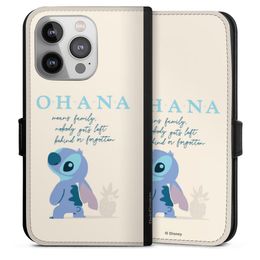 DeinDesign iPhone 14 Pro Handy Klapph&uuml;lle Handyh&uuml;lle aus Kunst Leder schwarz Flip Case Lilo & Stitch Disney Official Licensed Product Sideflip mit langer Lasche