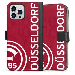 DeinDesign iPhone 13 Pro Max Handy Klapph&uuml;lle Handyh&uuml;lle aus Kunst Leder schwarz Flip Case Lettering F95 Fortuna D&uuml;sseldorf Sideflip mit langer Lasche