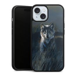 DeinDesign iPhone 15 Handy Gallery Case Handyh&uuml;lle 9H Geh&auml;rtetes Glas R&uuml;ckseite H&uuml;lle Wolf Painting Nature Gallery Case