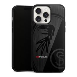 DeinDesign iPhone 15 Pro Max Handy Gallery Case Handyh&uuml;lle 9H Geh&auml;rtetes Glas R&uuml;ckseite H&uuml;lle Sc Freiburg Metallic Look Official Licensed Product Gallery Case