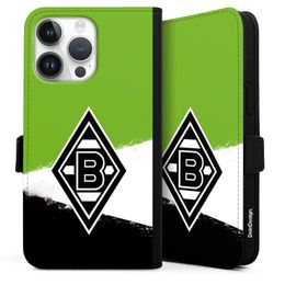 DeinDesign iPhone 14 Pro Max Handy Klapph&uuml;lle Handyh&uuml;lle aus Kunst Leder schwarz Flip Case Borussia M&ouml;nchengladbach Bmg Official Licensed Product Sideflip mit 