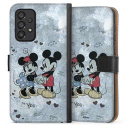 DeinDesign Galaxy A33 5G Handy Klapph&uuml;lle Handyh&uuml;lle aus Kunst Leder schwarz Flip Case Vintage Disney Sideflip mit langer Lasche