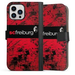 DeinDesign iPhone 13 Pro Max Handy Klapph&uuml;lle Handyh&uuml;lle aus Kunst Leder schwarz Flip Case Official Licensed Product Sc Freiburg Logo Sideflip mit langer Lasche