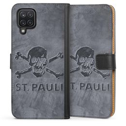 DeinDesign Galaxy A12 Handy Klapph&uuml;lle Handyh&uuml;lle aus Kunst Leder schwarz Flip Case Concrete Logo Fc St. Pauli Sideflip mit langer Lasche