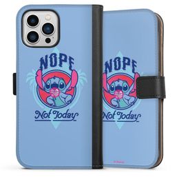 DeinDesign iPhone 13 Pro Max Handy Klapph&uuml;lle Handyh&uuml;lle aus Kunst Leder schwarz Flip Case Disney Sayings Lilo & Stitch Sideflip mit langer Lasche